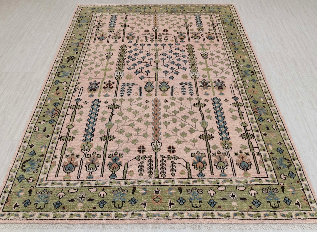 Soft Pink Green Classic Persian Tree of Life Modern Designer Soft ...