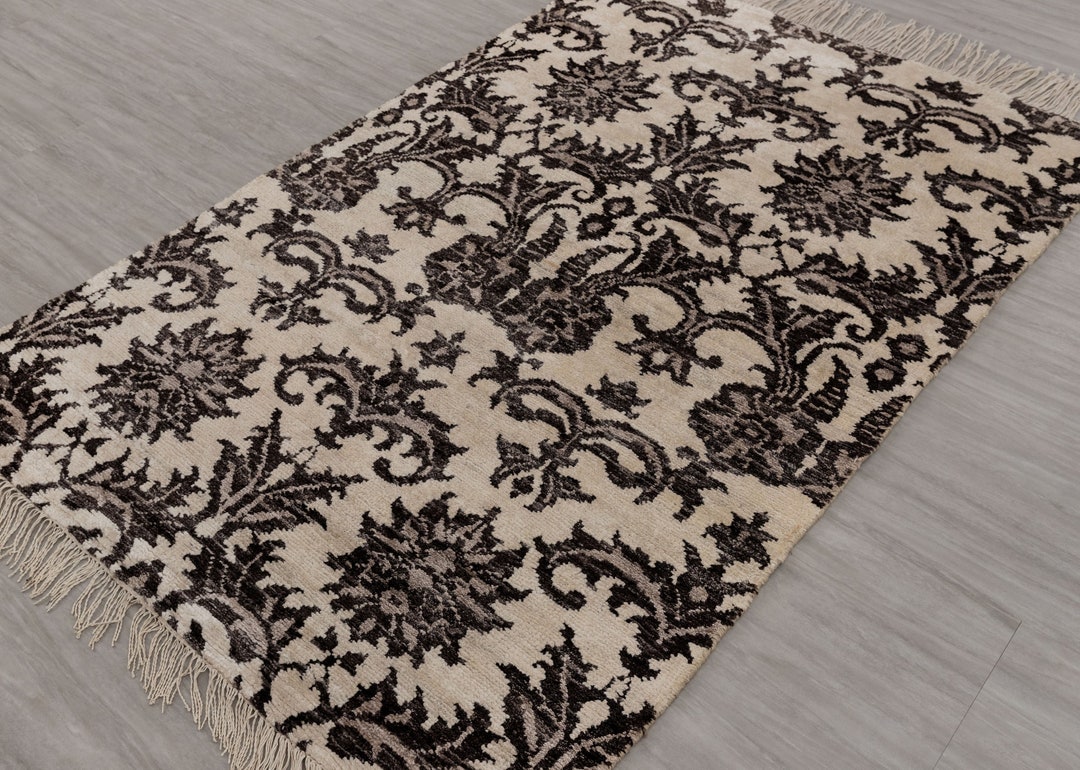 4x6 Modern Black, White Design Wool Rug Pattern Hand Knotted Wool Rug ...