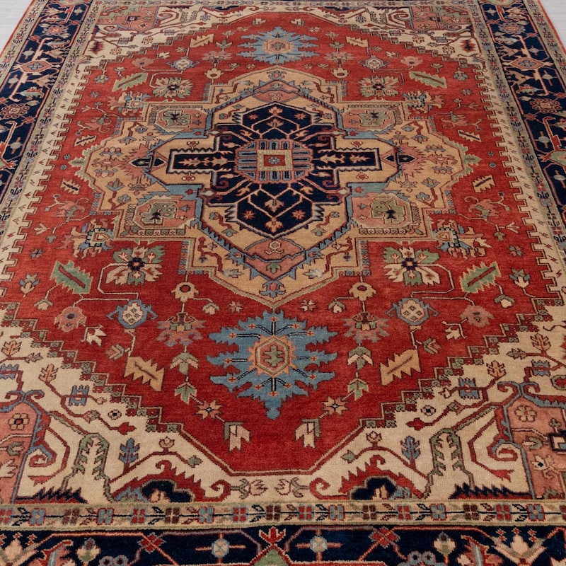 Red Navy Serapi Rug - Etsy