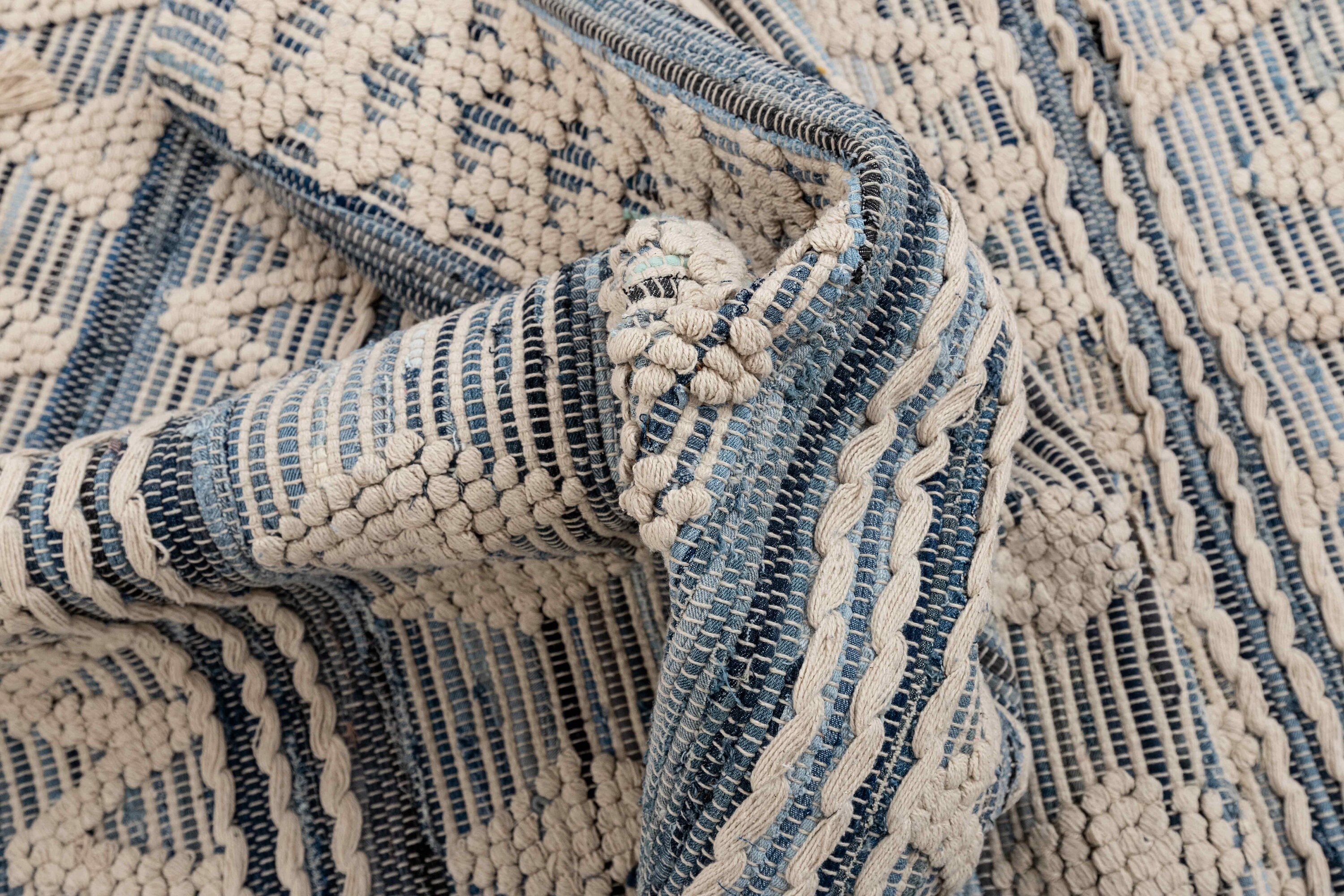 Handwoven Blue White Cotton Denim Area Rug Moroccan Bohemian | Etsy