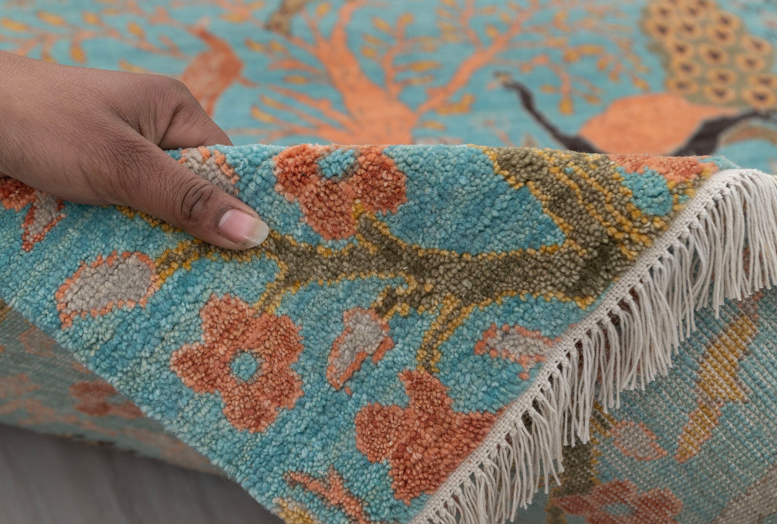 8x10 Turquoise Blue Colorful Birds Garden High Quality Hand Knotted ...