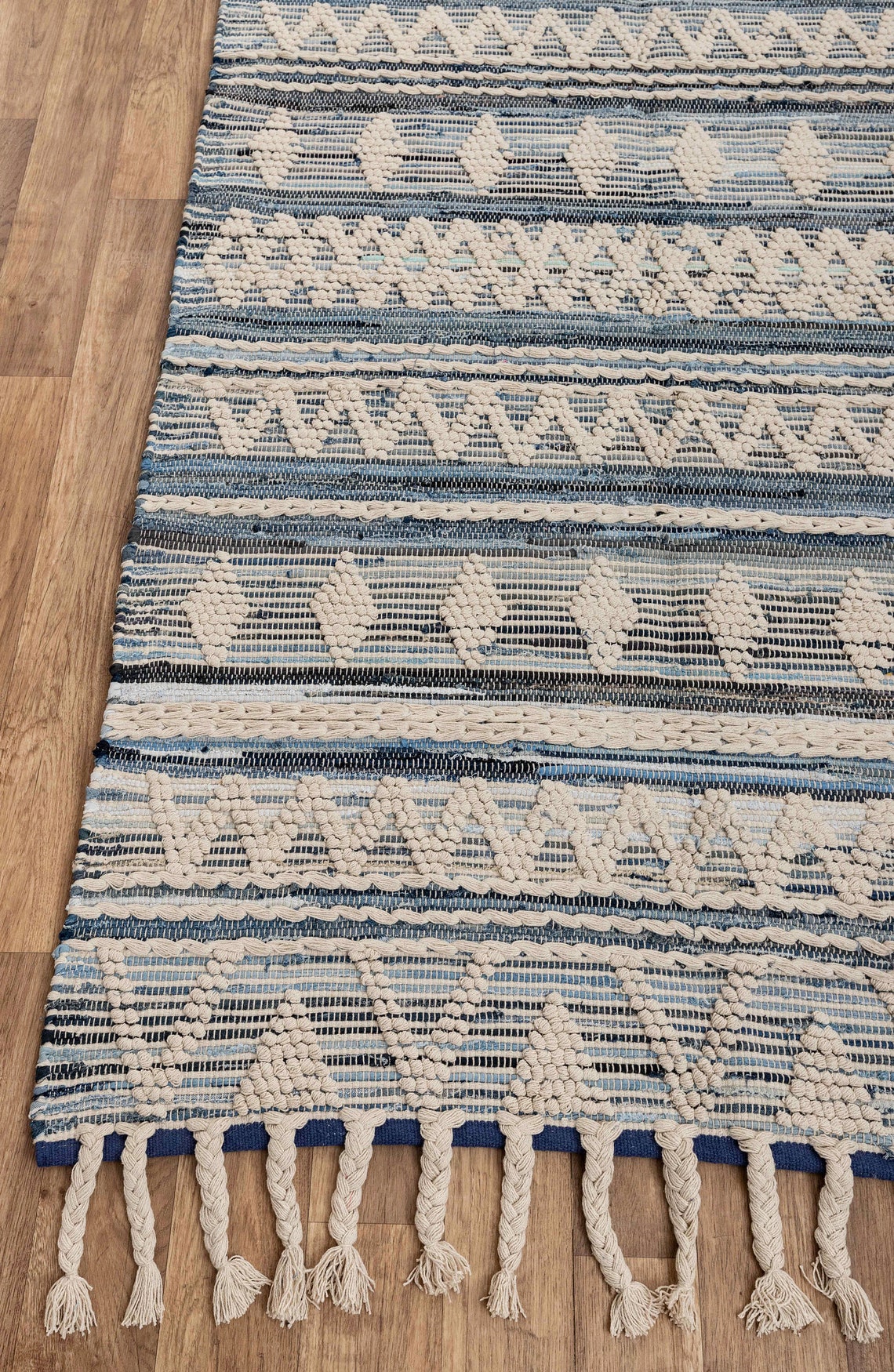 Handwoven Blue White Cotton Denim Area Rug Moroccan Bohemian | Etsy