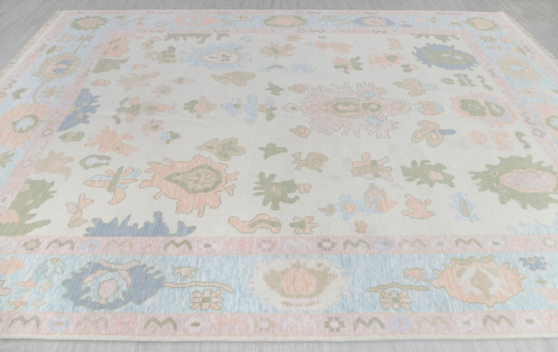 Cream Light Blue Premium Hand Knotted Modern Oushak Rug - Etsy