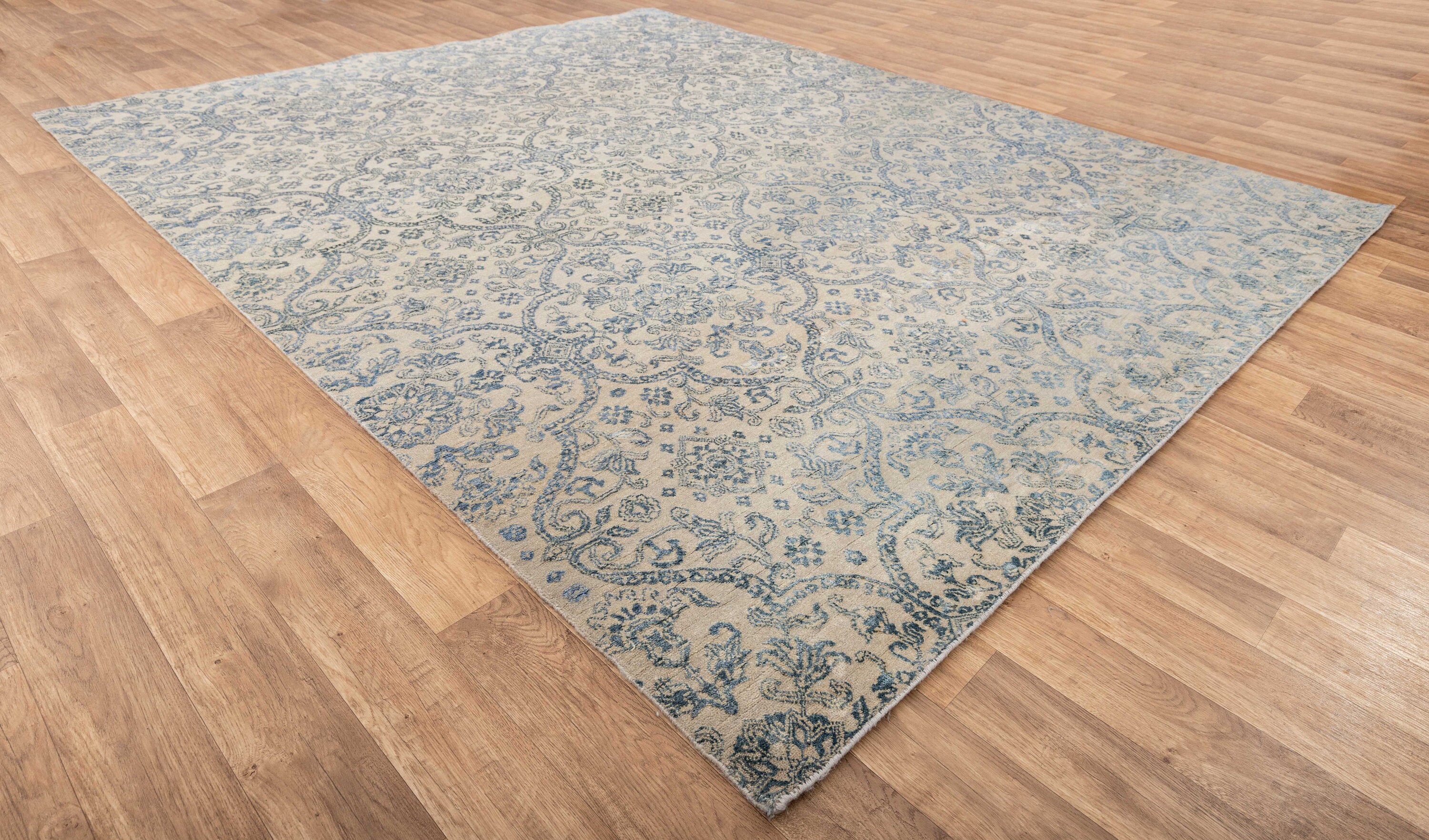 8x10 Rug Beige Blue Modern Floral Rug Handmade Wool Silk 7427 - Etsy