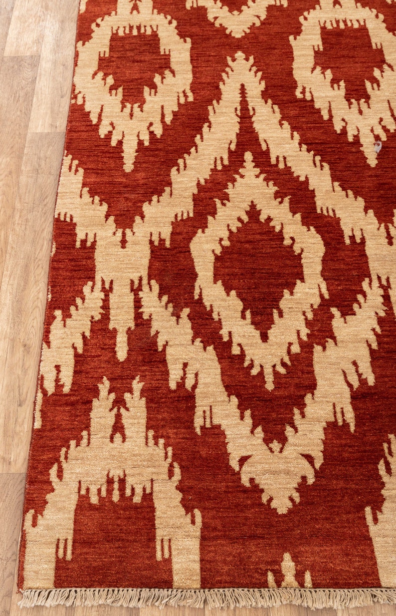 8x10 Area Rug Red Wool Ikat Design Hand Knotted Rug 423 | Etsy