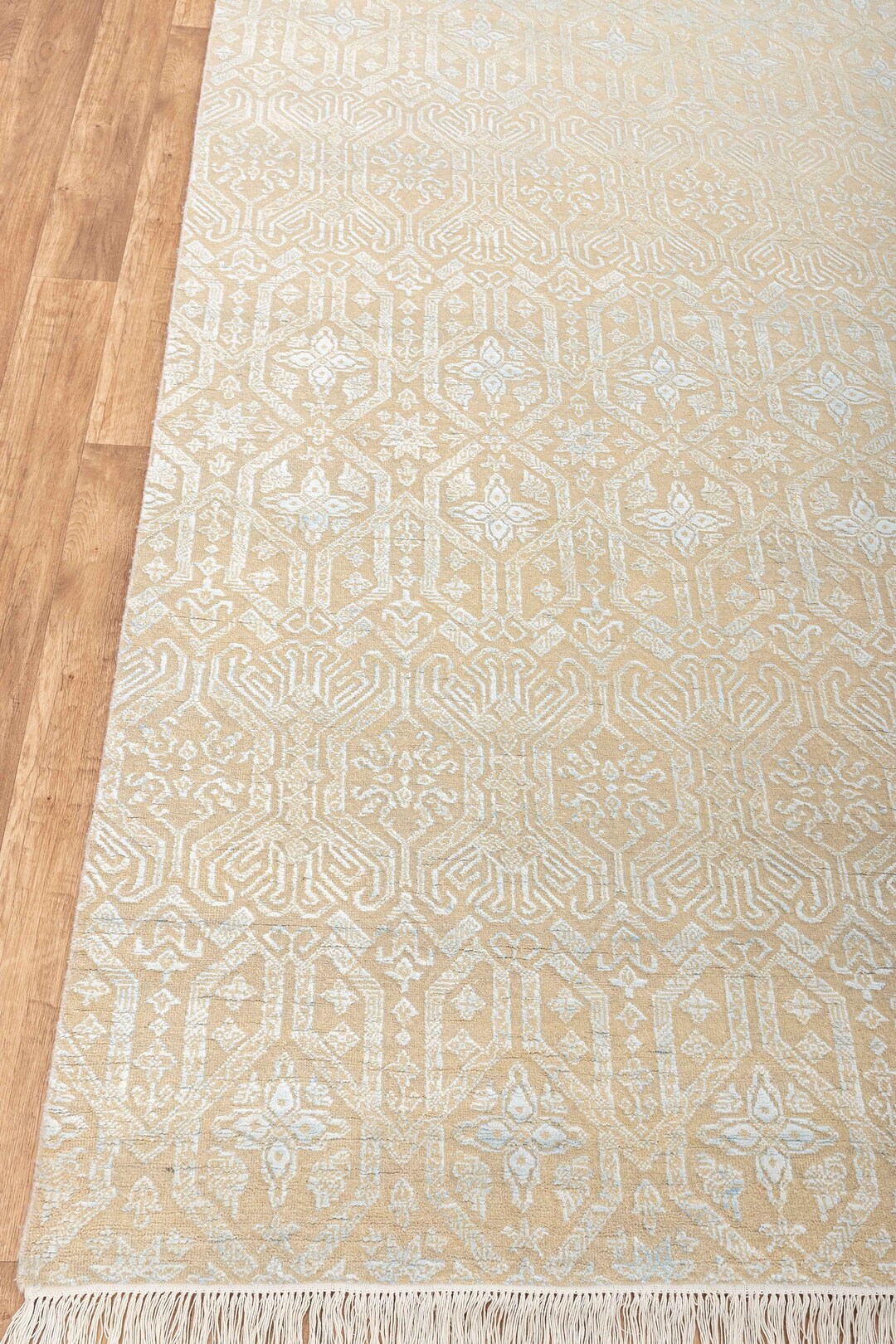 8X10 Rug Beige Silver Modern Floral Design Handmade Soft Wool Silk Rug ...