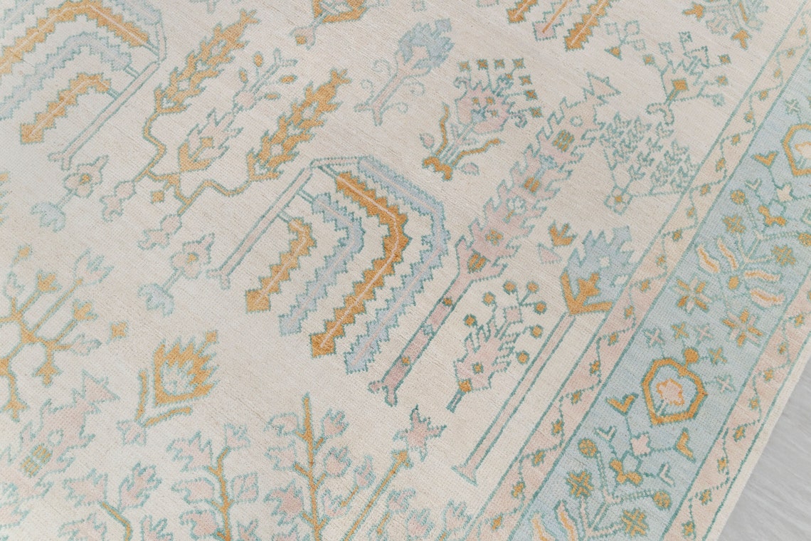 Cream White Blue Garden Pine Tree of Life Rug Modern Oushak - Etsy