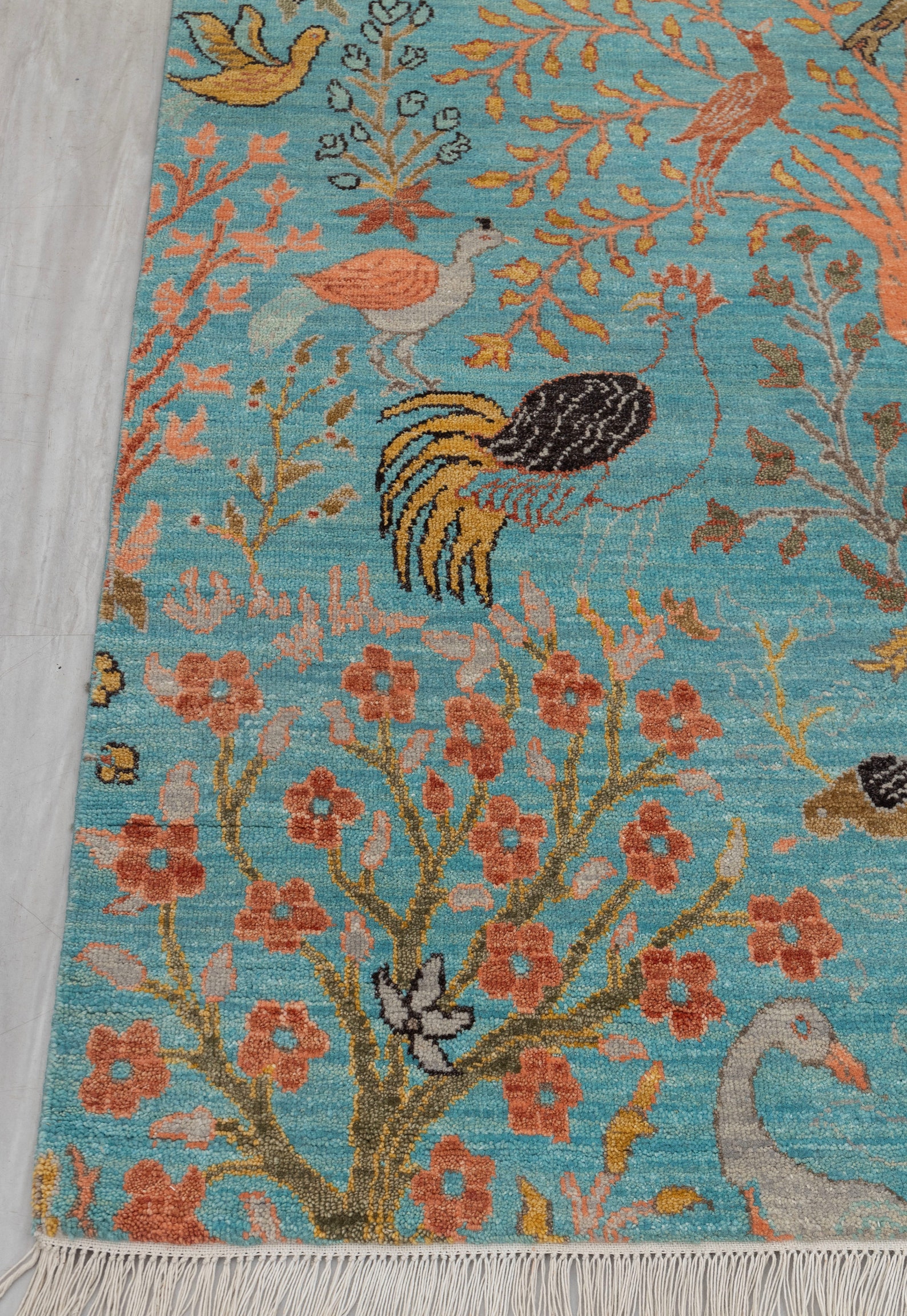 8x10 Turquoise Blue Colorful Birds Garden High Quality Hand Knotted ...