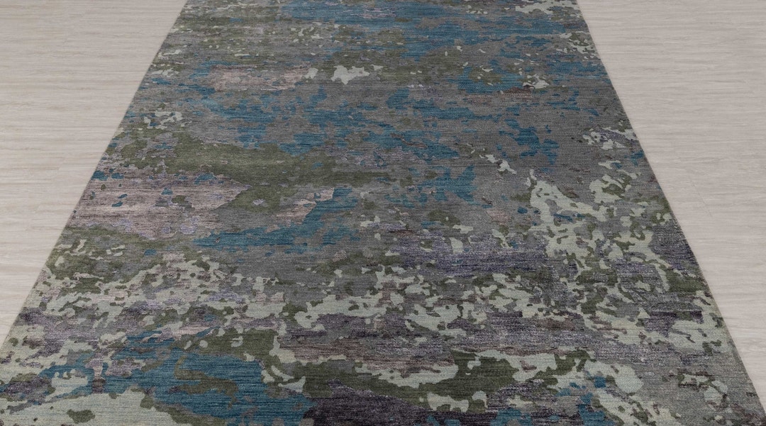 8x10 Handmade Abstract Rug Wool & Silk Rug Modern Rug Abstract Rug ...