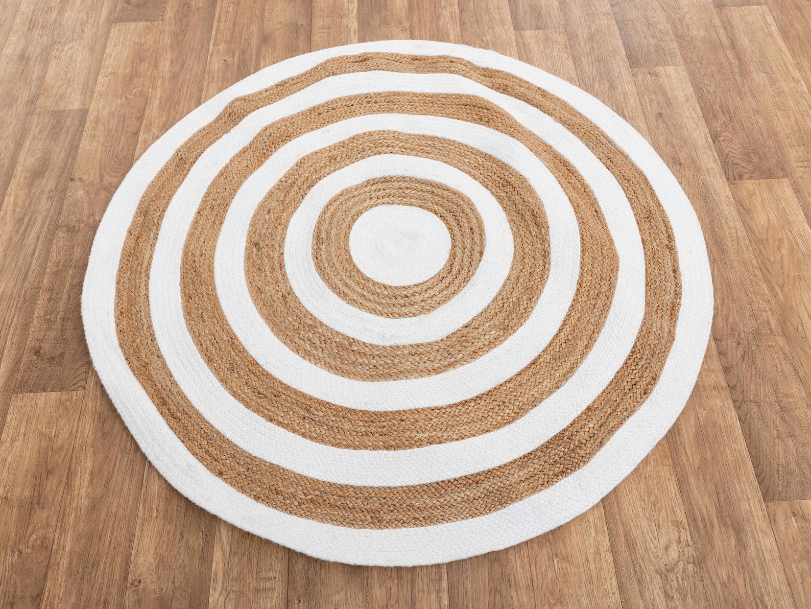 4x4 Round Rug Braided Jute Cotton With White - Etsy