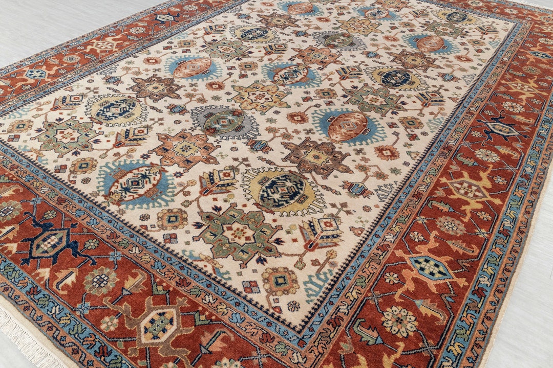 10x14 Ivory Red Floral Persian Style Antique Rug Bedroom Rug Hand ...