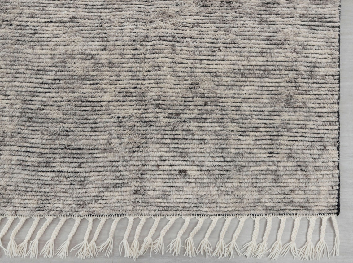 Ivory Grey Charcoal Moroccan Ribbed Rug Beni Ourain Berber Shag Boho ...