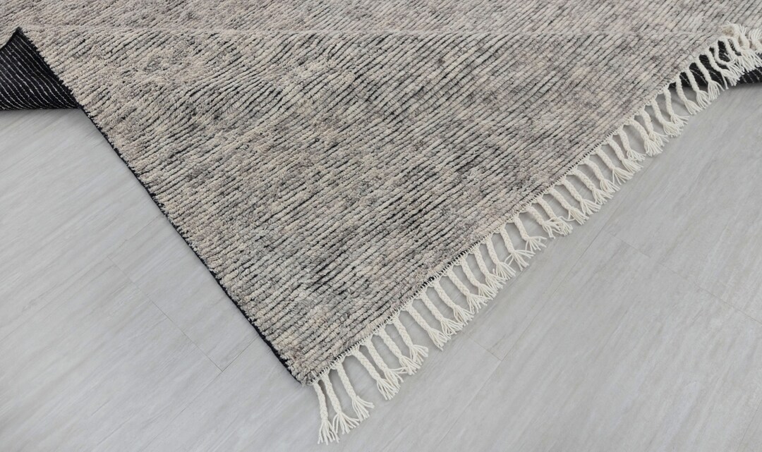 Ivory Grey Charcoal Moroccan Ribbed Rug Beni Ourain Berber Shag Boho ...