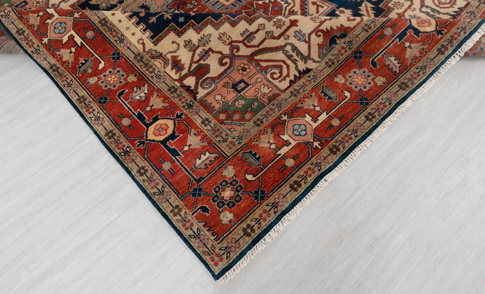 9x9 Navy Blue Rust Red Classic Serapi Heriz Rug High Quality Hand ...