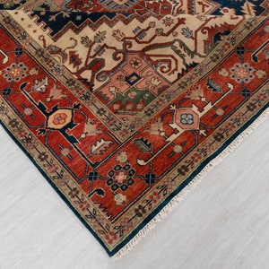 9x9 Navy Blue Rust Red Classic Serapi Heriz Rug High Quality Hand ...
