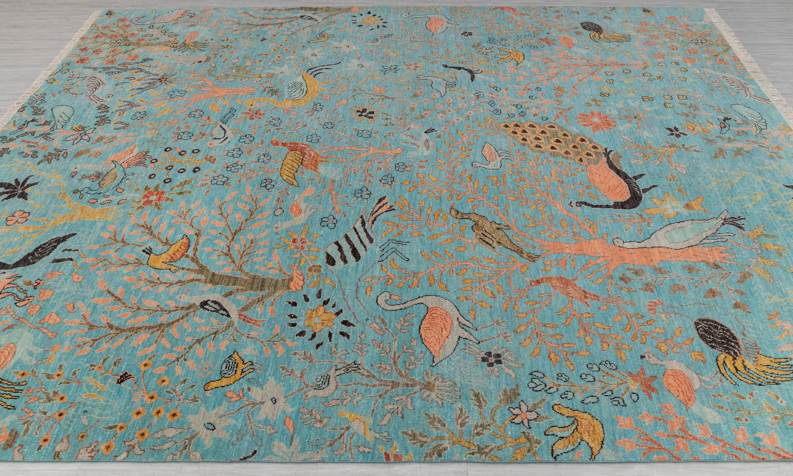 8x10 Turquoise Blue Colorful Birds Garden High Quality Hand Knotted ...