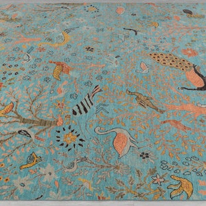 8x10 Turquoise Blue Colorful Birds Garden High Quality Hand Knotted ...