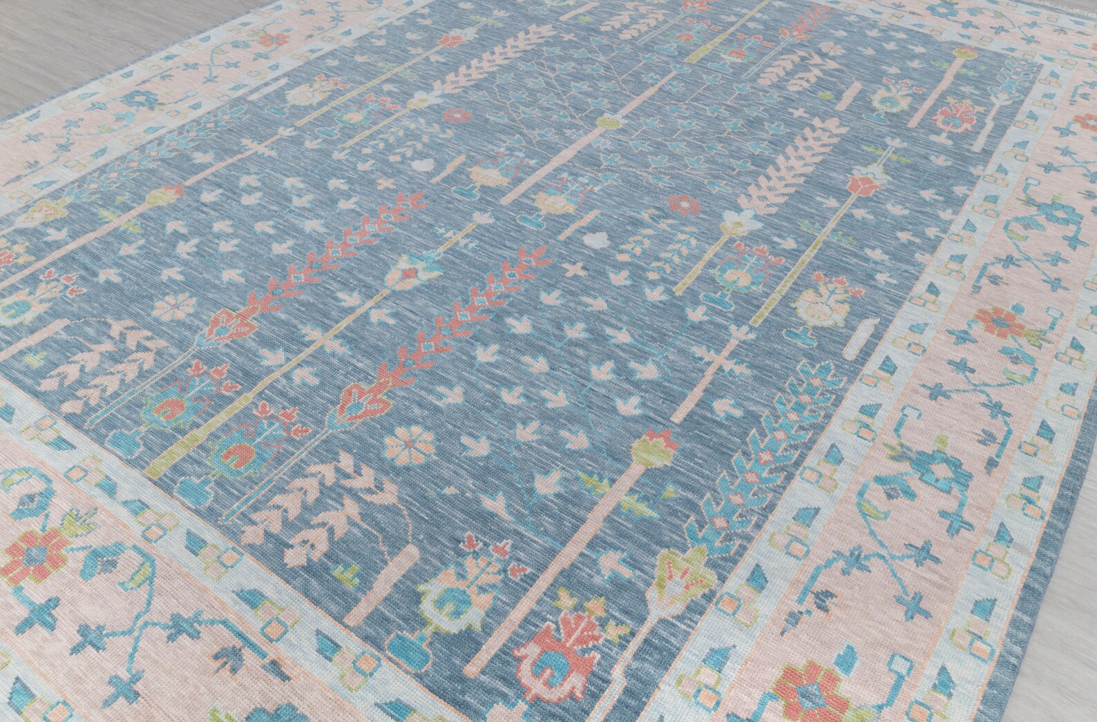 Blue Pink Garden Pine Tree of Life Rug Modern Oushak Rug - Etsy