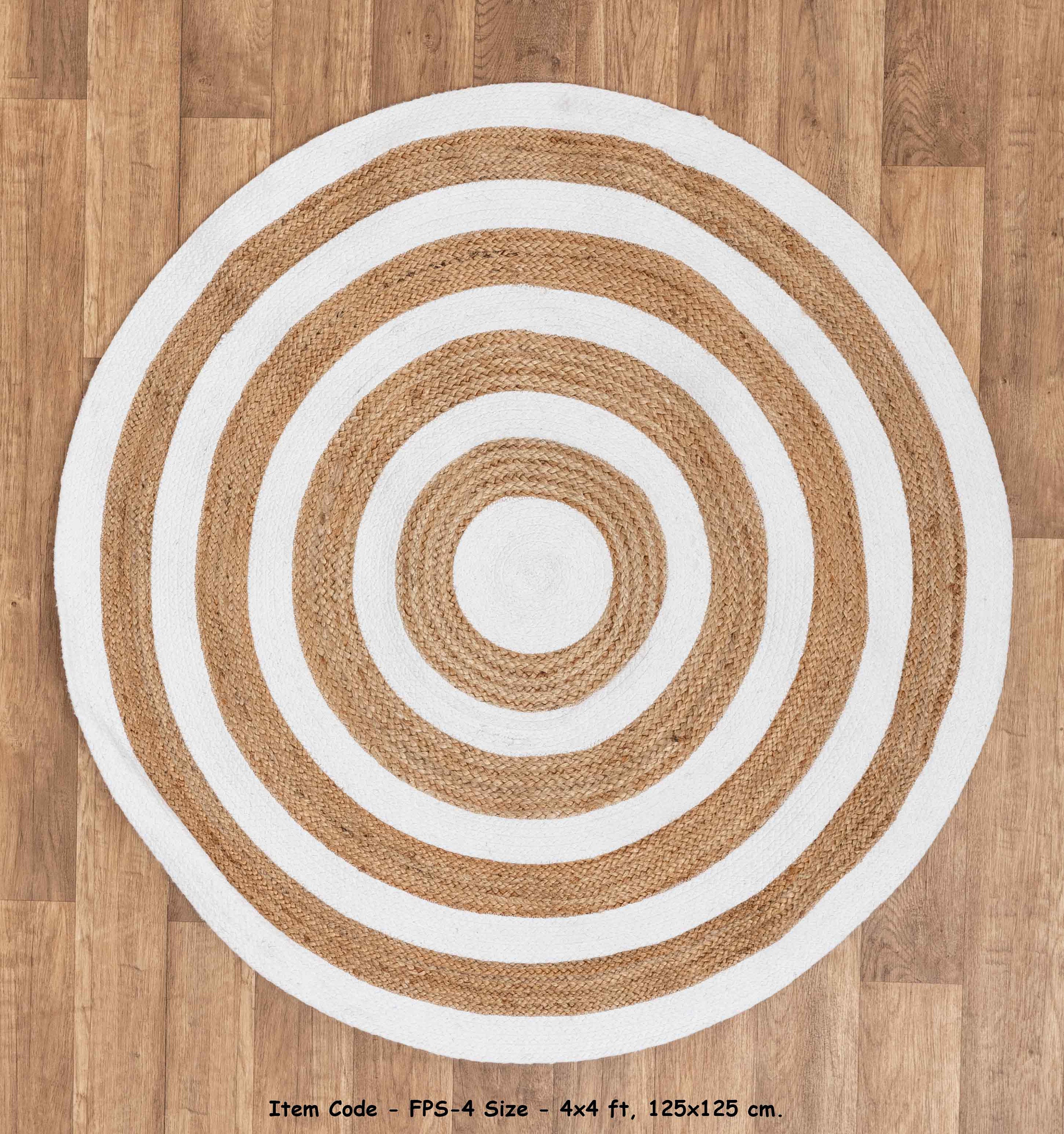 4x4 Round Rug Braided Jute Cotton With White - Etsy