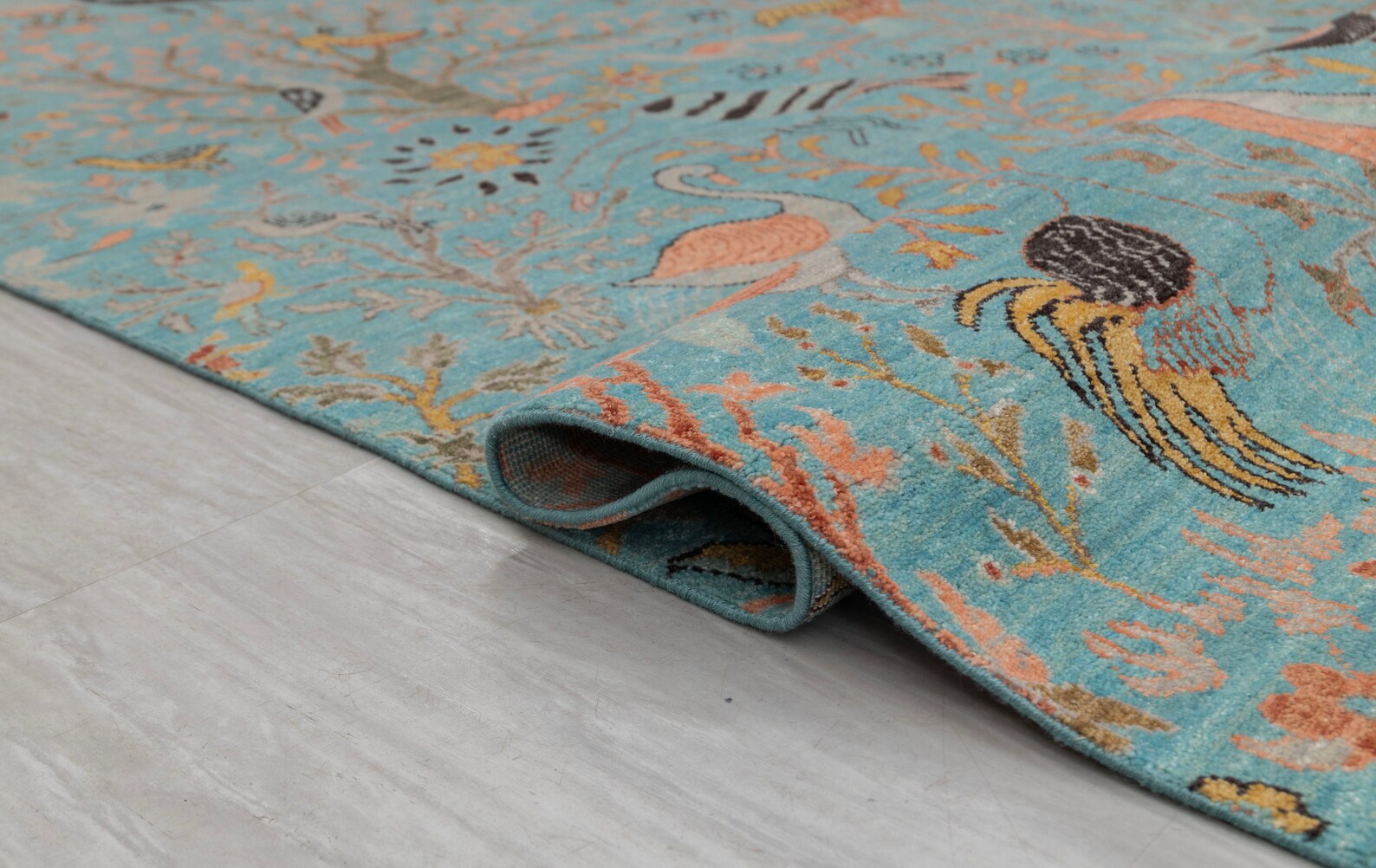 8x10 Turquoise Blue Colorful Birds Garden High Quality Hand Knotted ...