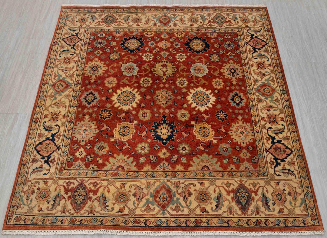 8x8 Square Rug Persian Style Rug Rust Beige Premium Wool Fine Quality ...