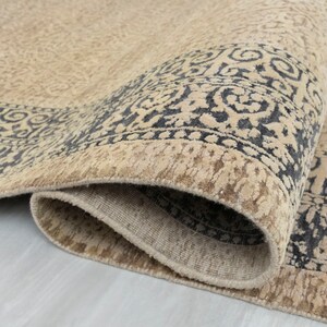 Beige Black Rug Modern Handmade Floral Area Rug Pure Wool & - Etsy