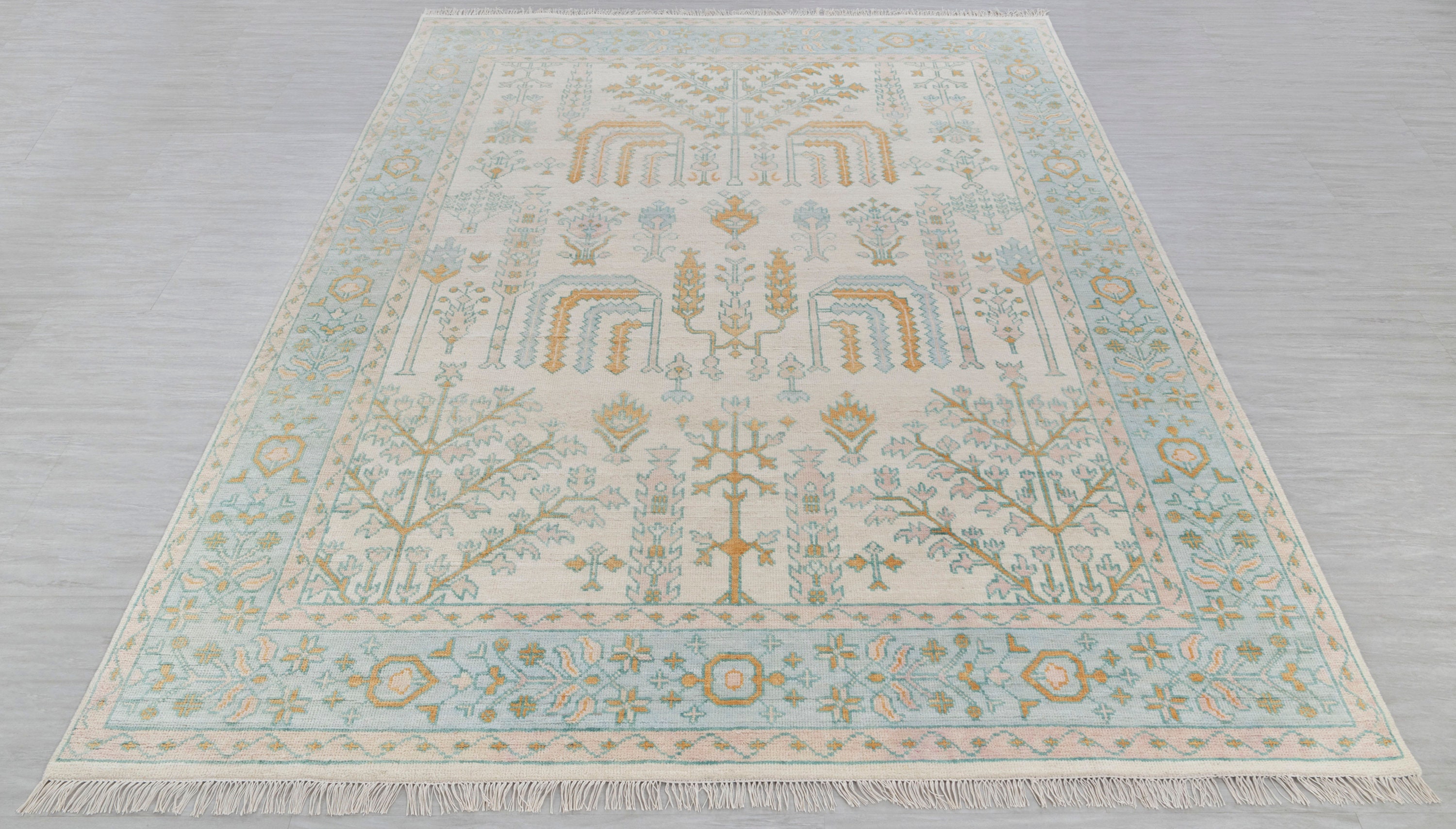 Cream White Blue Garden Pine Tree of Life Rug Modern Oushak - Etsy