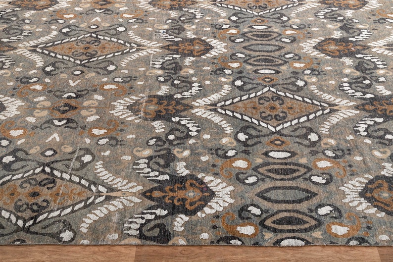 8x10 Area Rug Wool Ikat Low Pile Vintage Finish Rug | Etsy