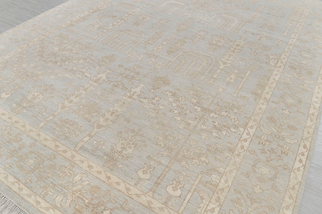 Grey Cream Muted Look Garden Pine Tree of Life Rug Modern Oushak Rug ...