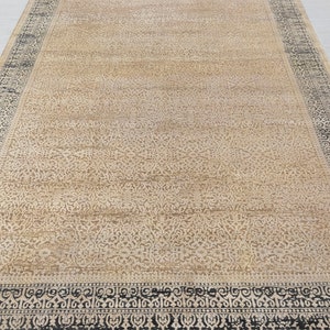 Beige Black Rug Modern Handmade Floral Area Rug Pure Wool & - Etsy