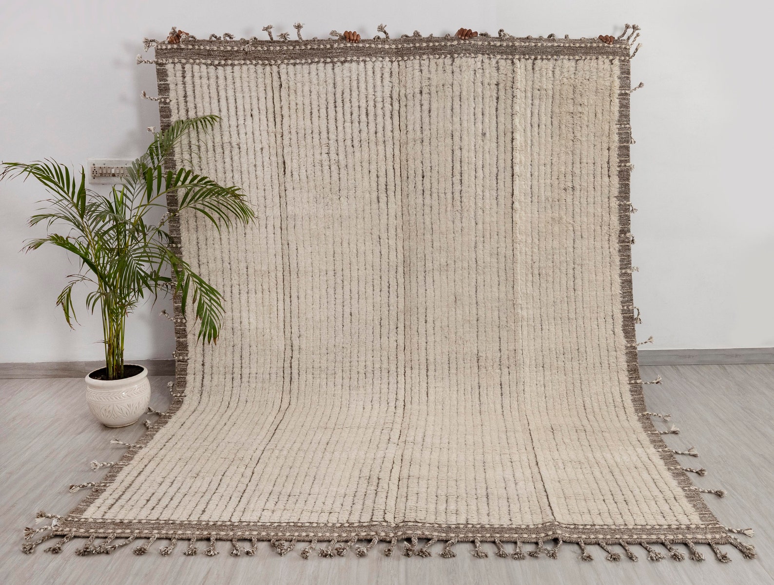 Ivory Grey Wool Rug Moroccan Beni Ourain Berber Hand Knotted Wool Rug ...
