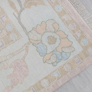 Light Pink Light Blue Muted Modern Oushak Rug Premium Wool Hand Knotted ...