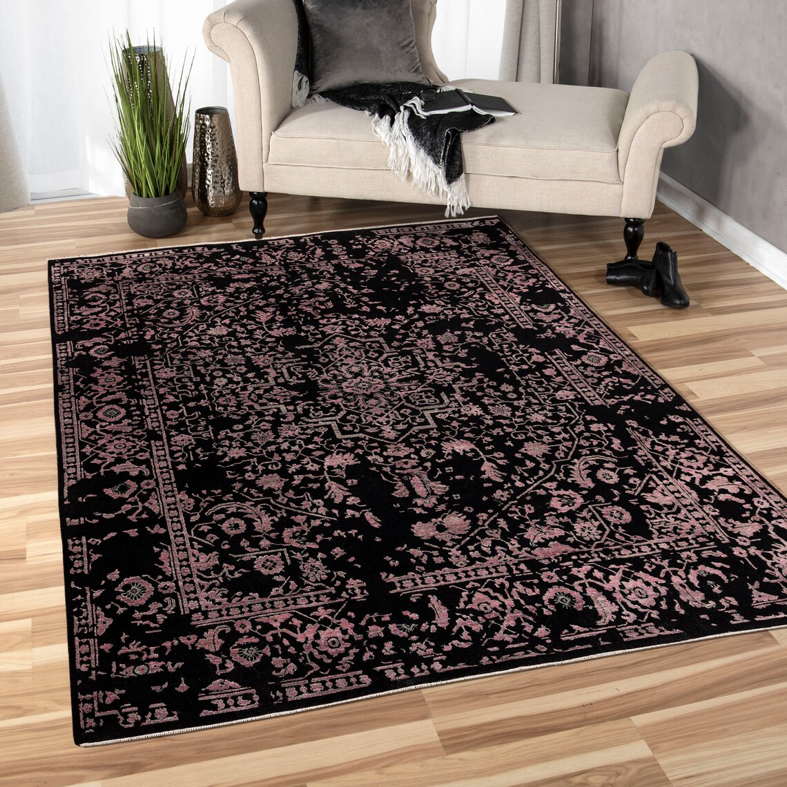 8X10 Rug Black Transitional Rug Wool & Silk Rug 1911 | Etsy