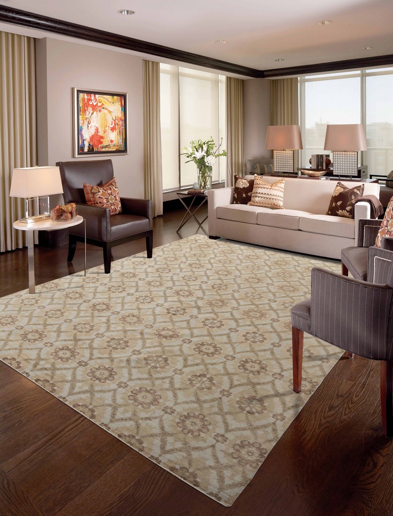 10x14 Rug Transitional Handmade Wool Area Colors Beige Camel | Etsy