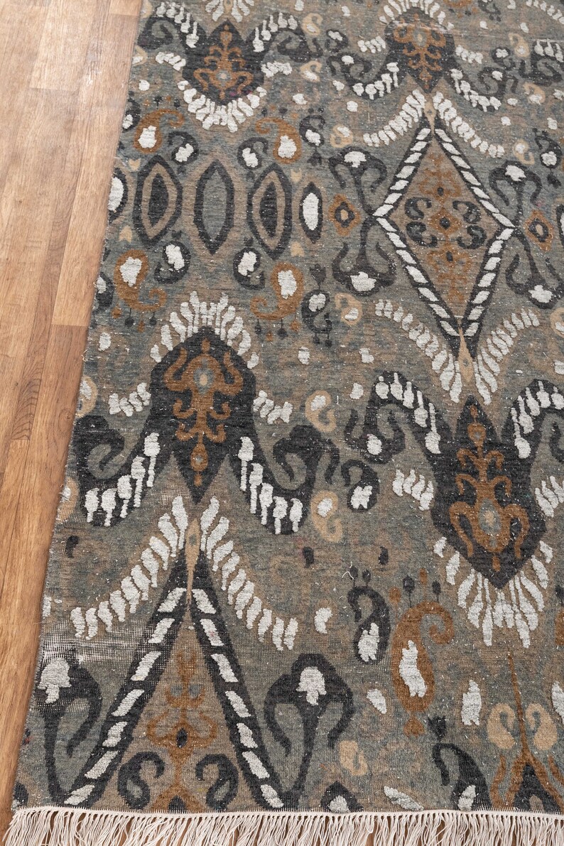 8x10 Area Rug Wool Ikat Low Pile Vintage Finish Rug | Etsy