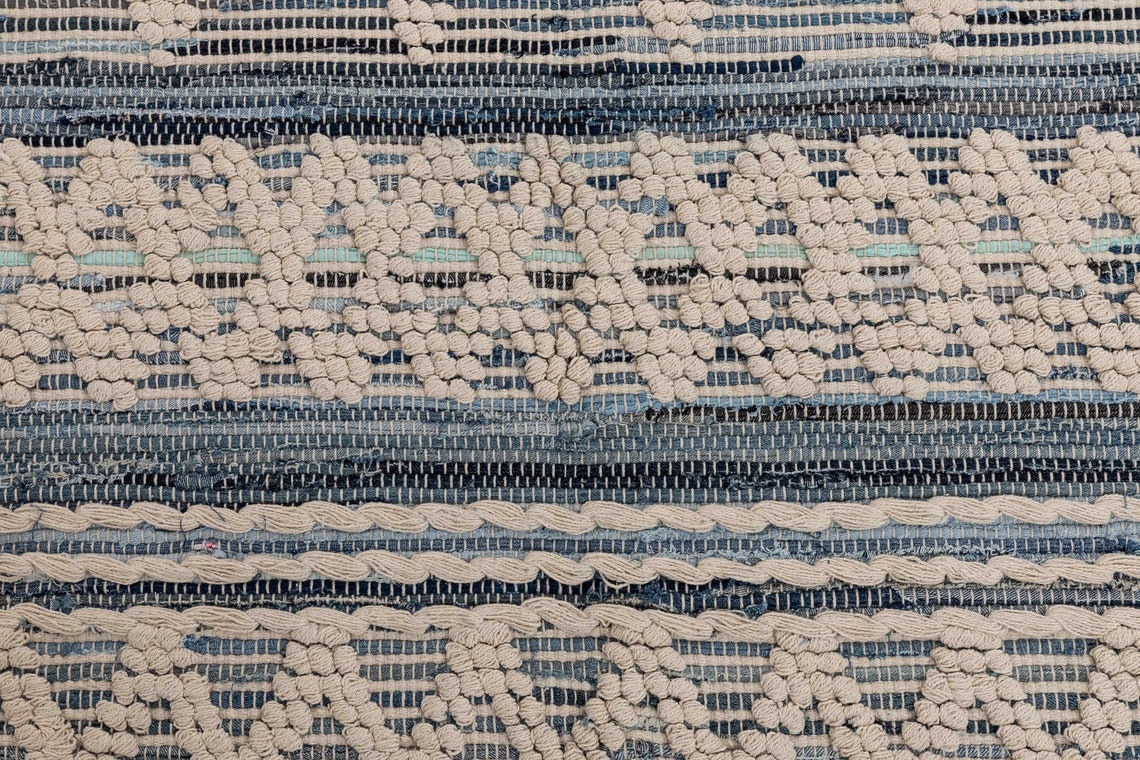 Handwoven Blue White Cotton Denim Area Rug Moroccan Bohemian | Etsy