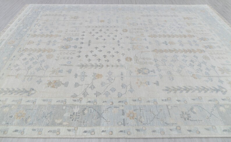 Soft Grey Pine Tree of Life Rug Modern Oushak Rug Premium Wool Hand ...
