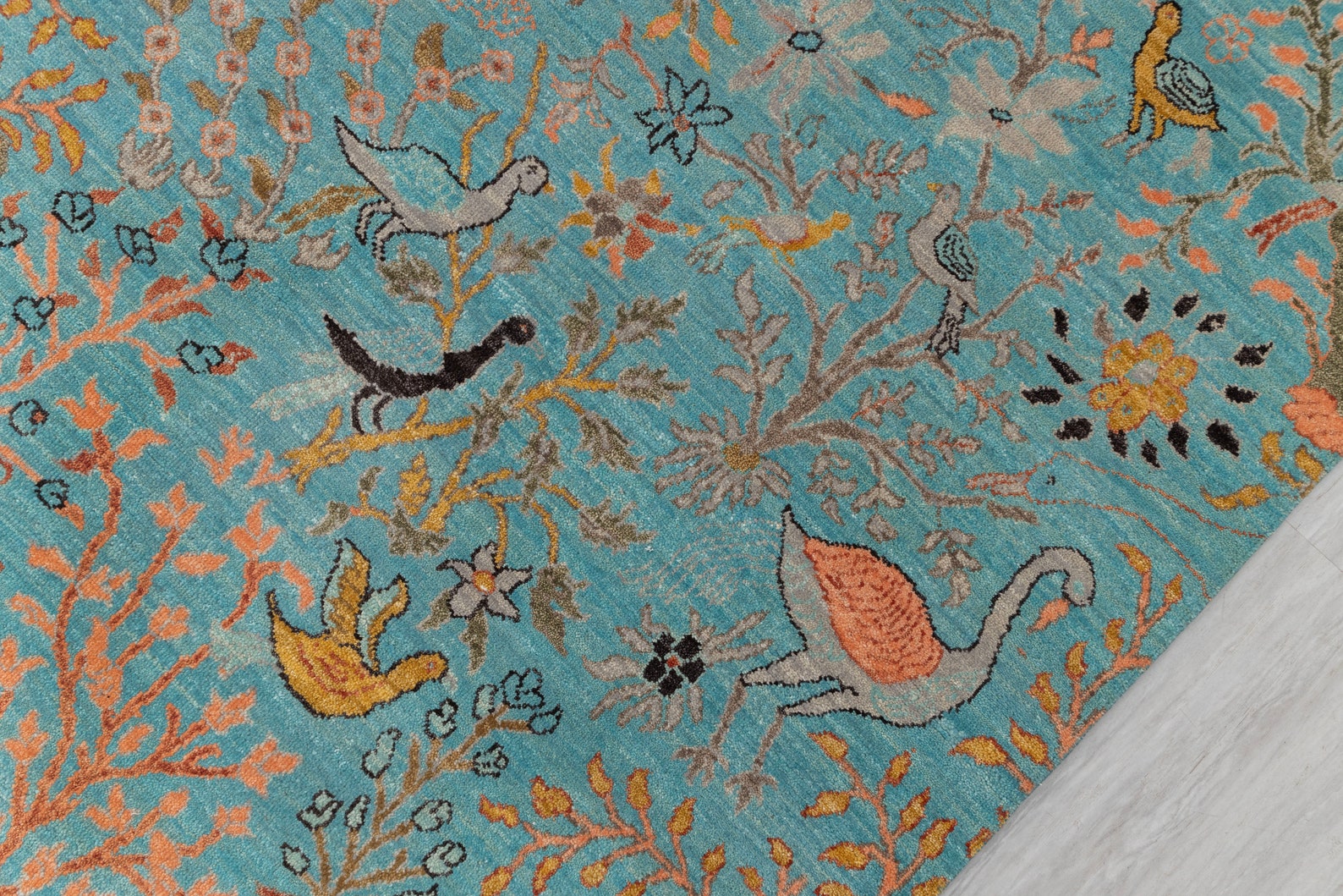 8x10 Turquoise Blue Colorful Birds Garden High Quality Hand Knotted ...