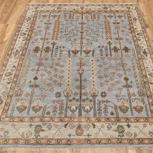 Blue Cream Tree of Life Soft Wool Hand Knotted Rug CUSTOMIZE in Any ...