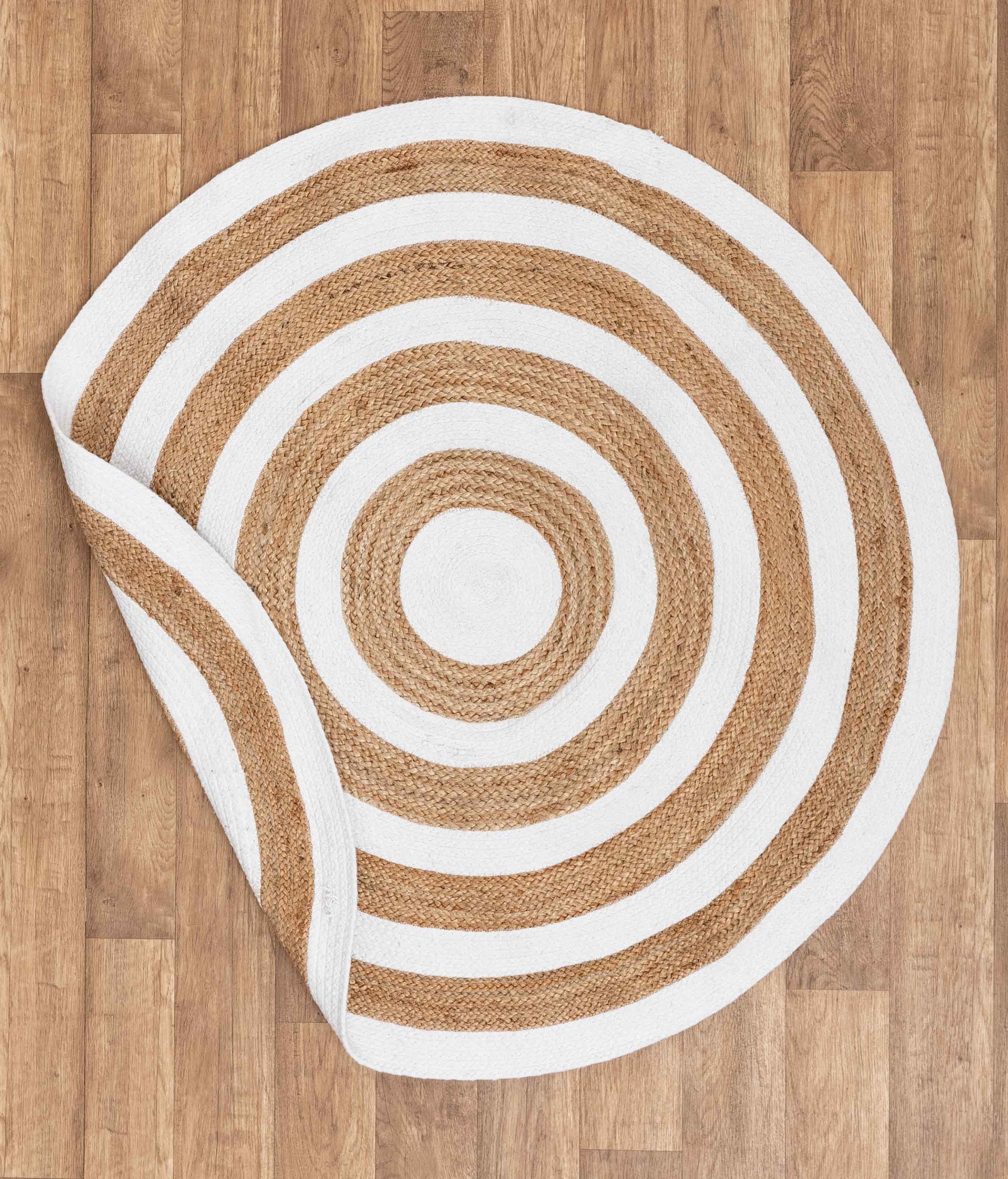 4x4 Round Rug Braided Jute Cotton With White - Etsy