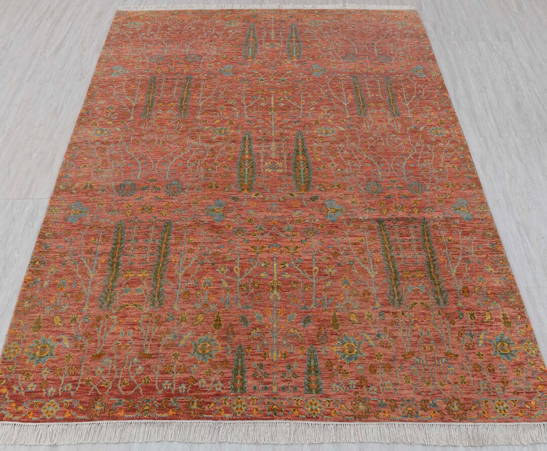 Rust Green Persian Retro Cypress Tree High Quality Soft Hand Knotted ...