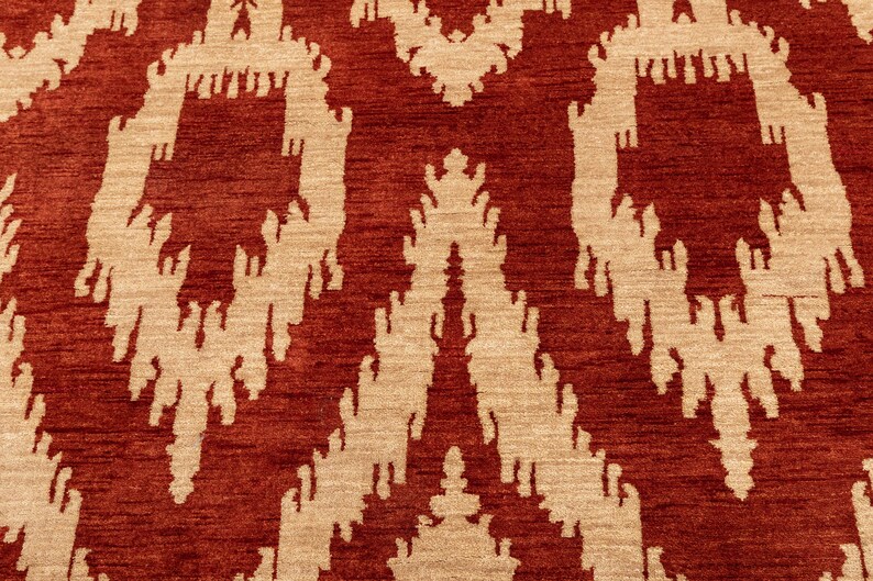 8x10 Area Rug Red Wool Ikat Design Hand Knotted Rug 423 | Etsy