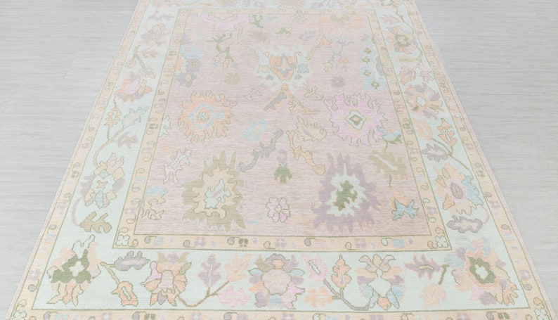L.pink Blue Soft Look Modern Oushak Rug Premium Wool Hand - Etsy