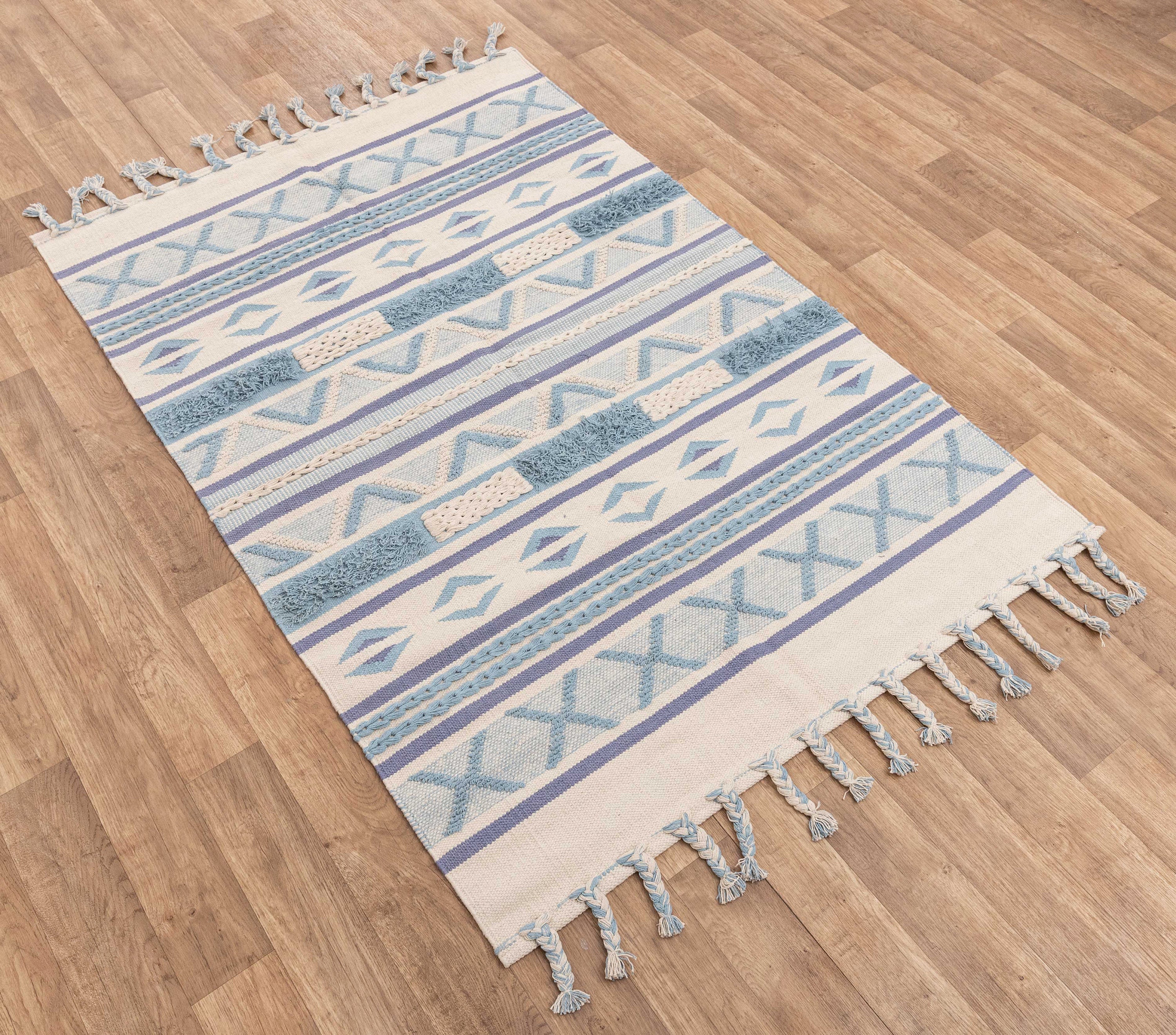 4X6 Soft Blue Beige Boho Chic Handwoven Cotton Rug Moroccan | Etsy