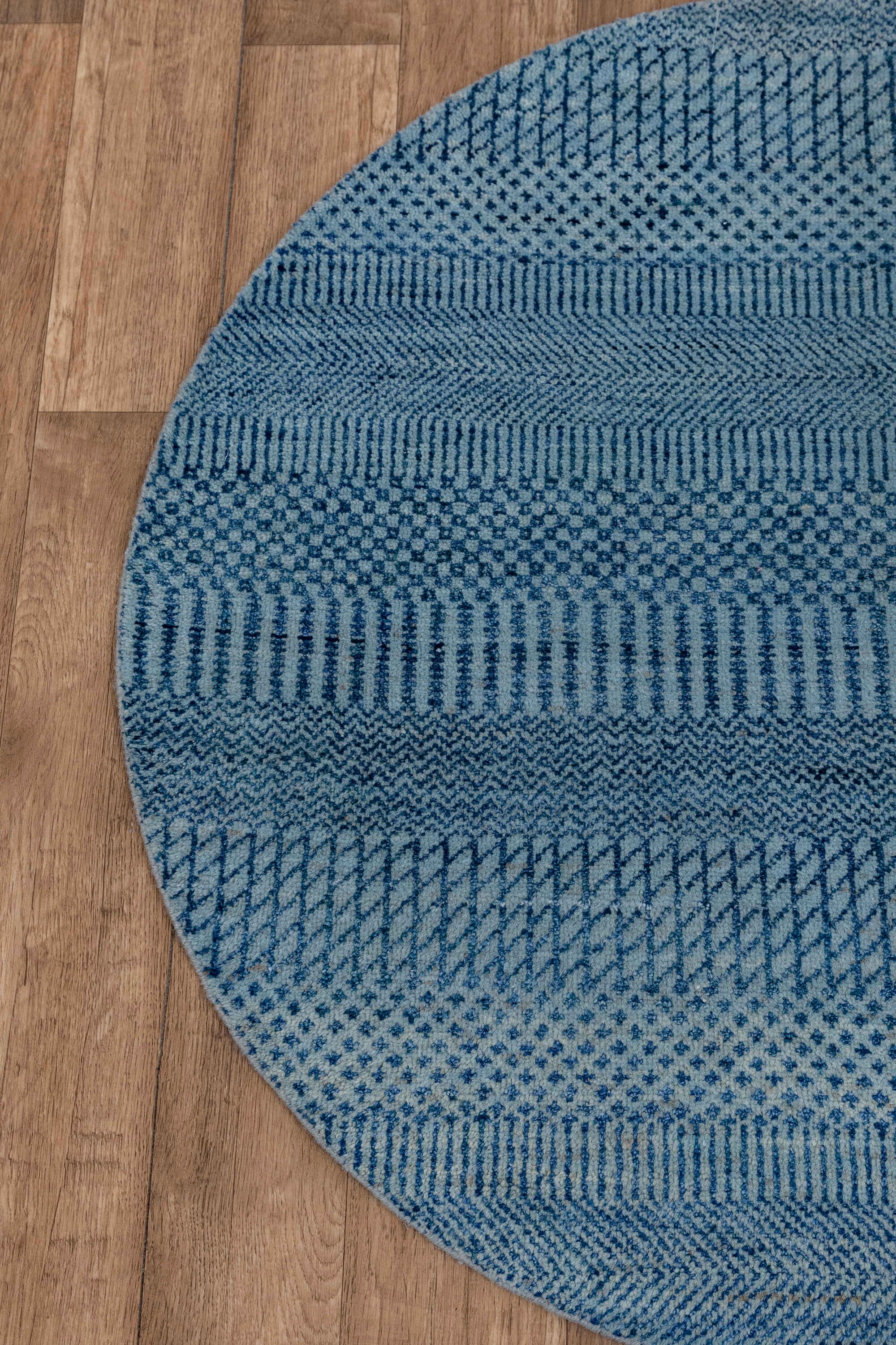 3x3 Savannah Round Blue Area Wool Rug 3 Foot Round Handmade | Etsy