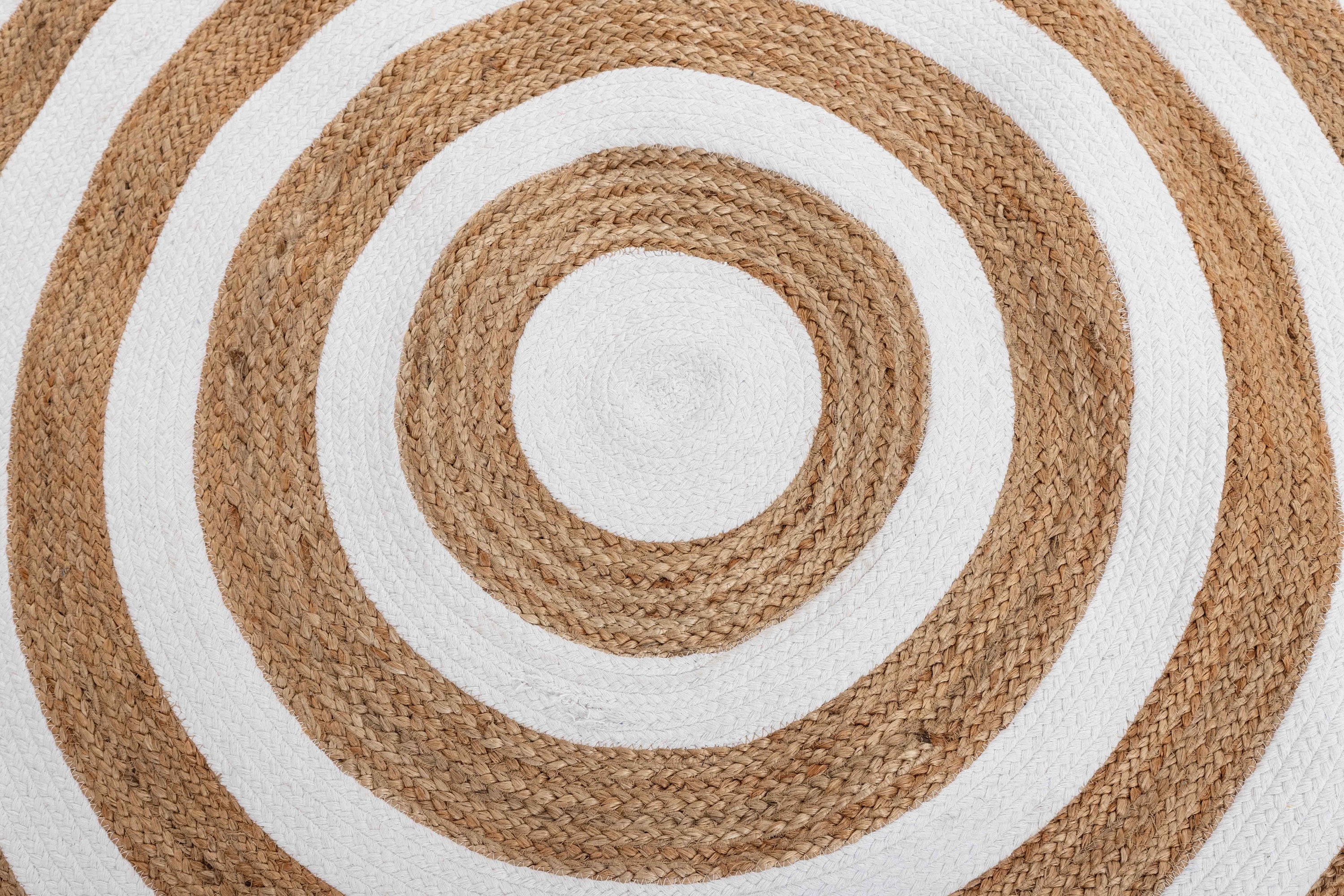 4x4 Round Rug Braided Jute Cotton With White - Etsy
