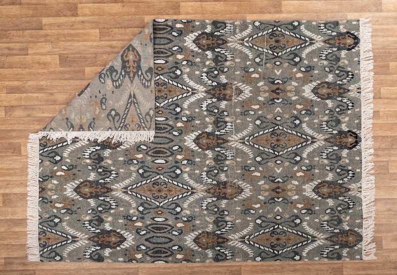 8x10 Area Rug Wool Ikat Low Pile Vintage Finish Rug | Etsy