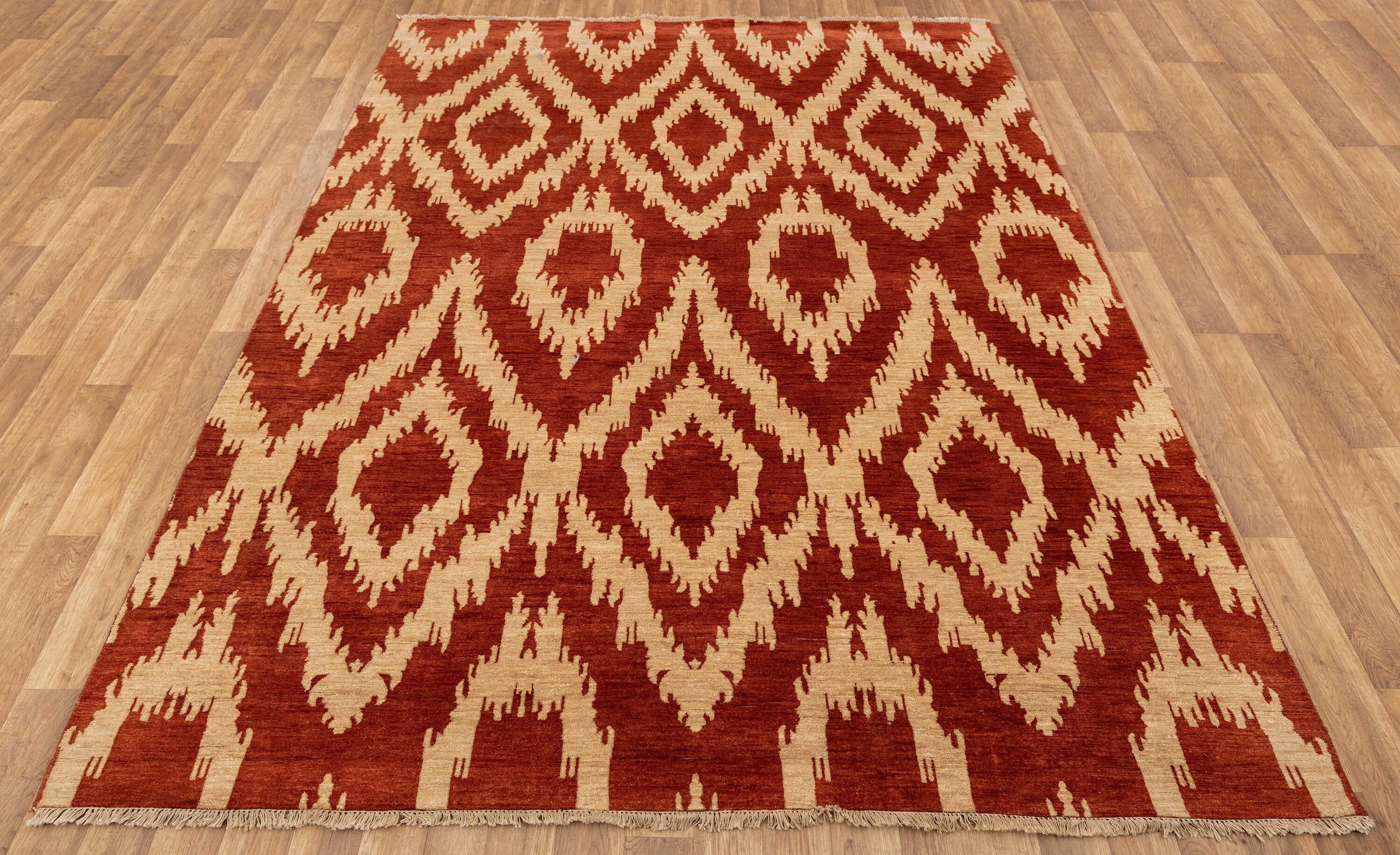 8x10 Area Rug Red Wool Ikat Design Hand Knotted Rug 423 | Etsy