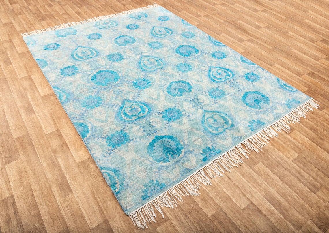 8x10 Rug Handmade Soft Wool Rug Color Aqua Blue 100% WOOL Rug - Etsy