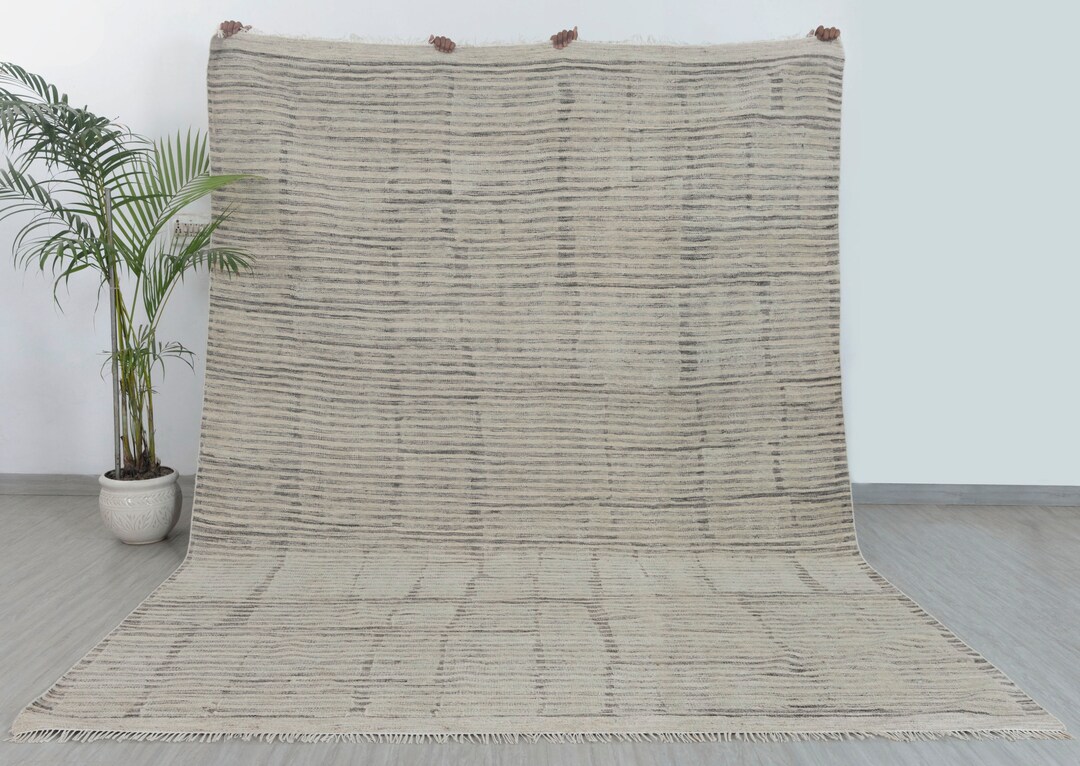 Distressed Wool White Stripe Handknotted Moroccan 100% WOOL Rug free ...